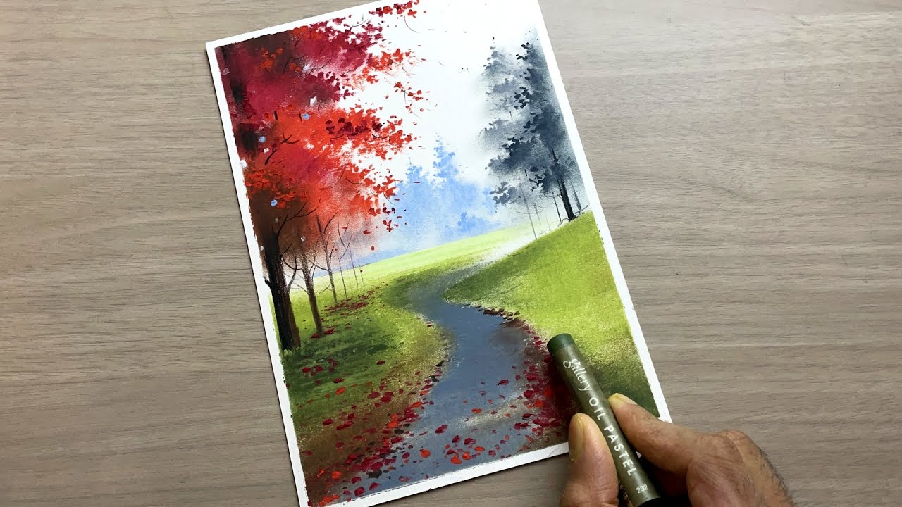 Beauty of autumn - oil pastel painting - YouTube