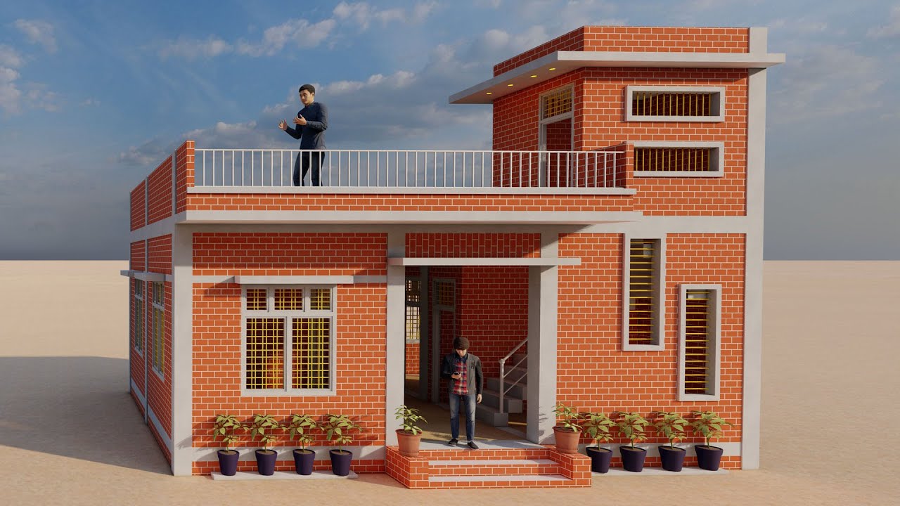 3D 3 Bedroom Village House Design, Village House Plan,3D gav ka naksha ...