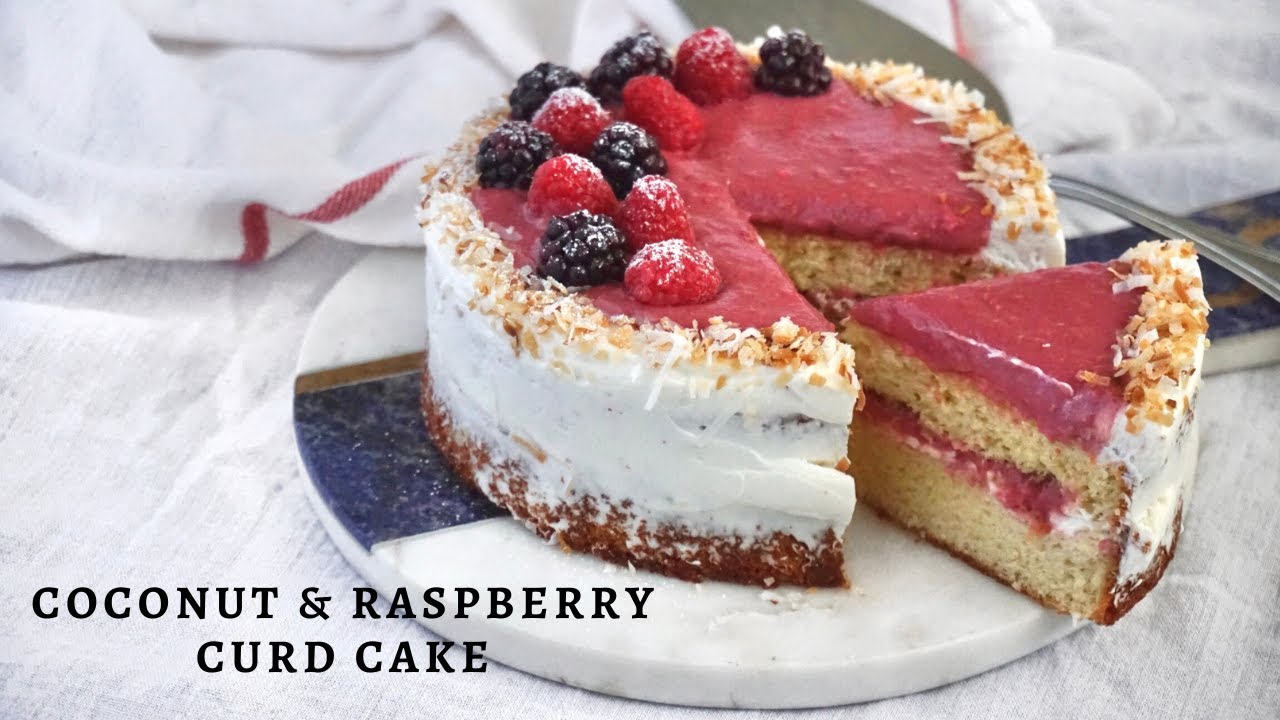 Coconut and Raspberry Curd Cake - YouTube