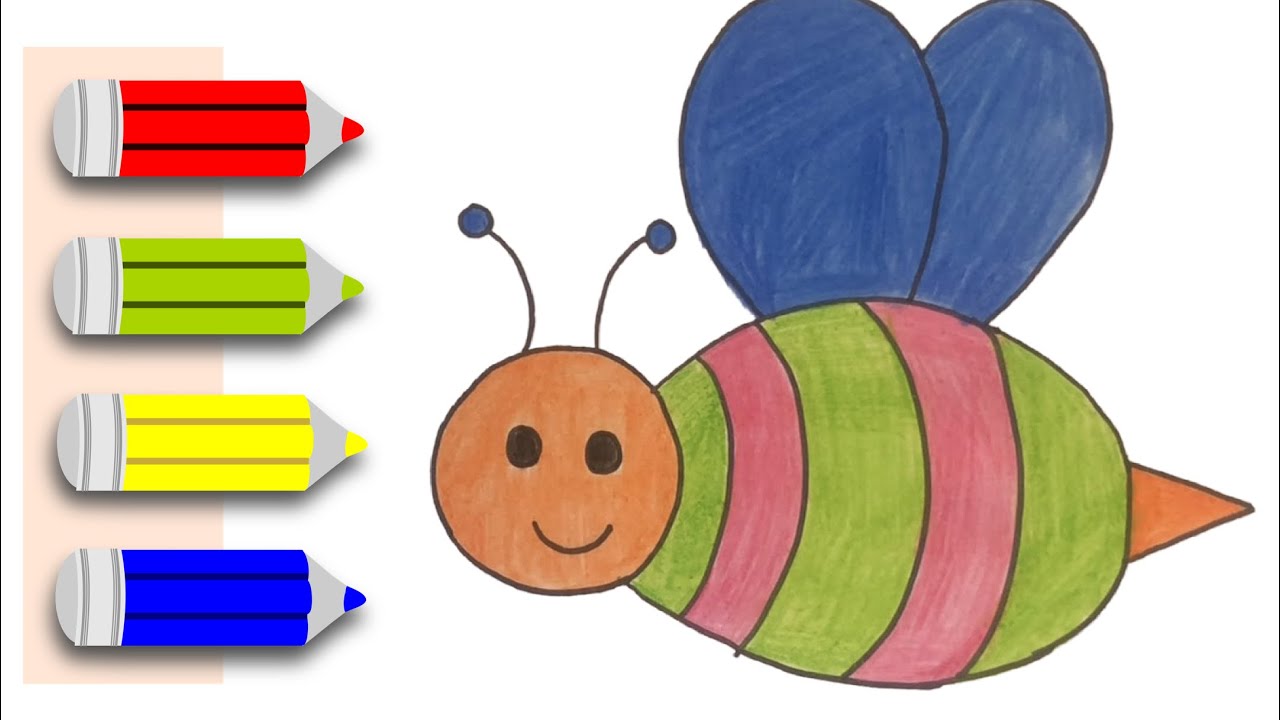 How to Draw and Colour a Bee using Basic Shapes | Step by Step | Easy ...