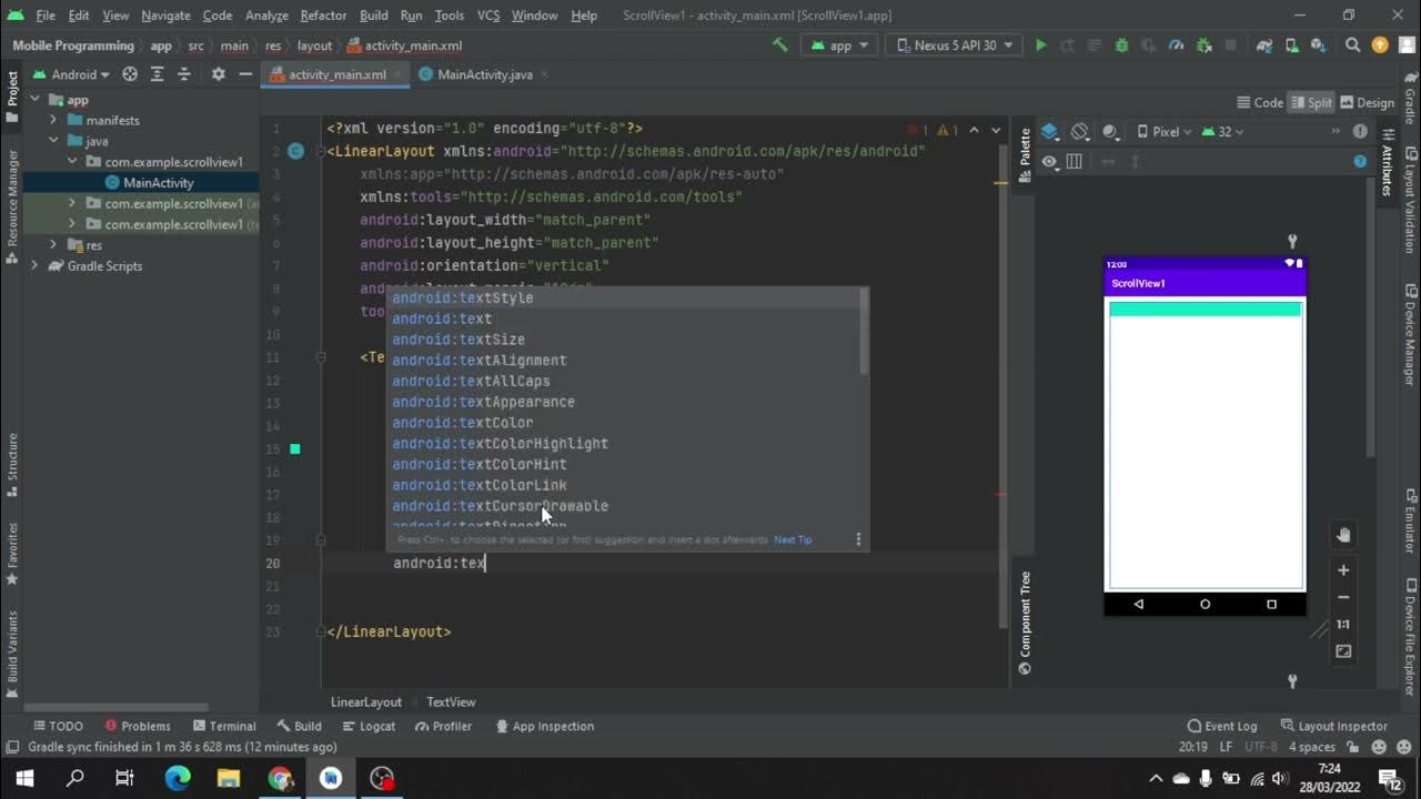 Membuat Program ScrollView | Mobile Programming Kelas C - 201953144 ...