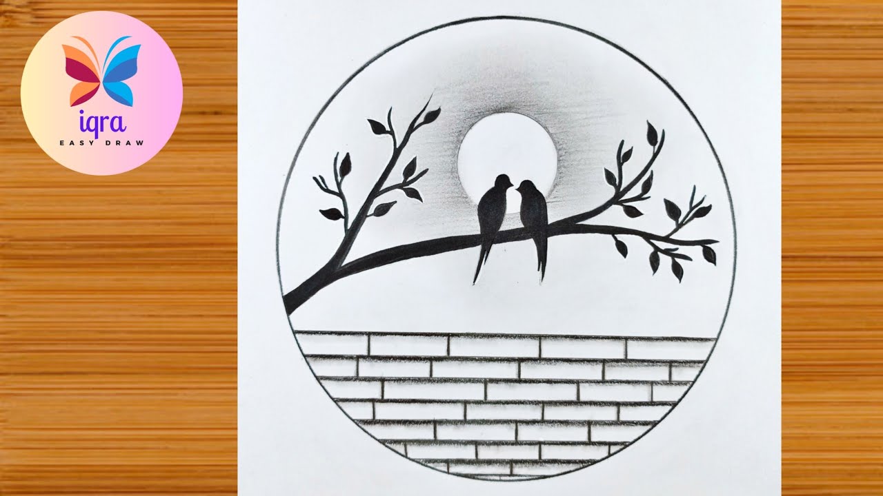 Pencil Drawing in Circle Step-by-Step || How to Draw Love Birds in ...