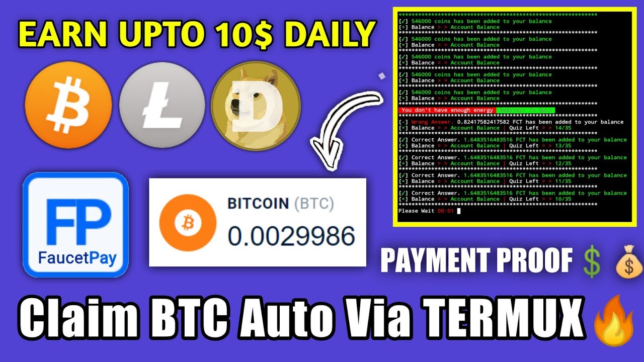 Earn Upto 10$ Daily | Claim BTC Auto Via TERMUX | 99faucet Payment Proof (100% Legit) - YouTube