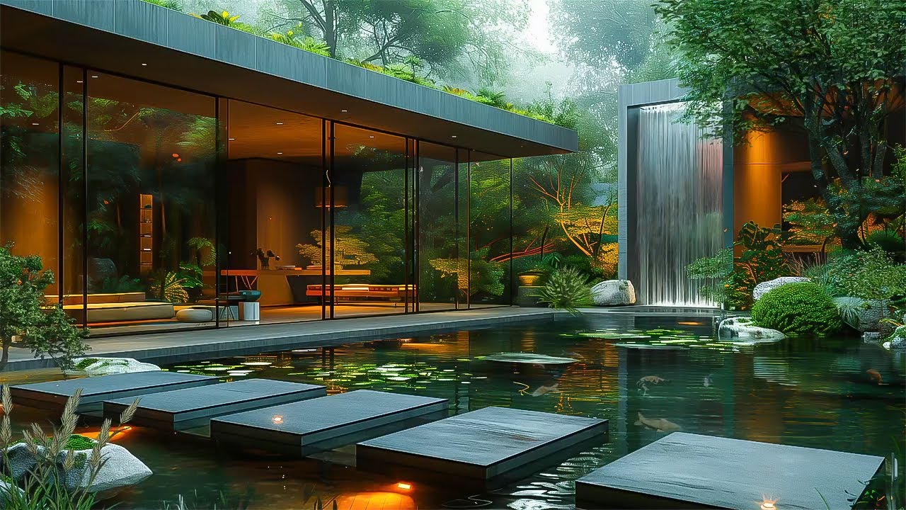Luxury Forest House w/ Private Waterfall🌳Modern Space, Relaxing Nature Sounds for Sleeping ...
