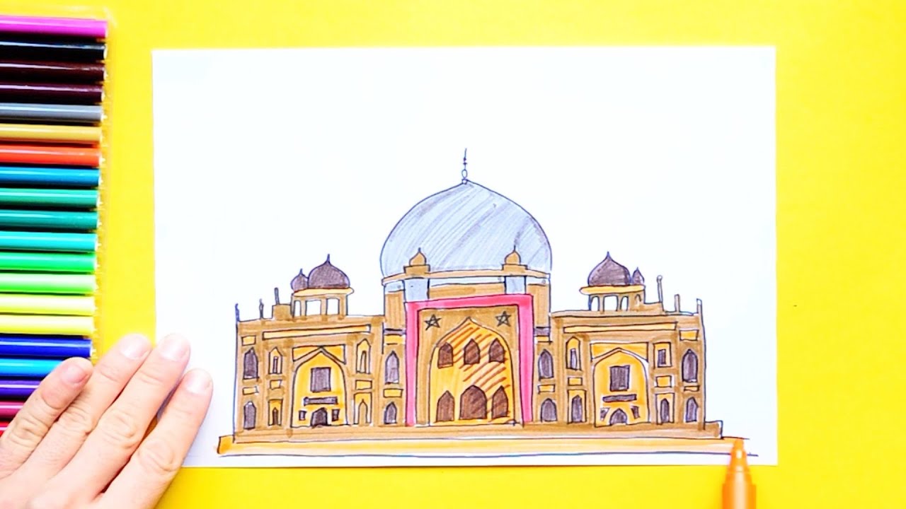 How to draw Humayun's Tomb, New Delhi - YouTube