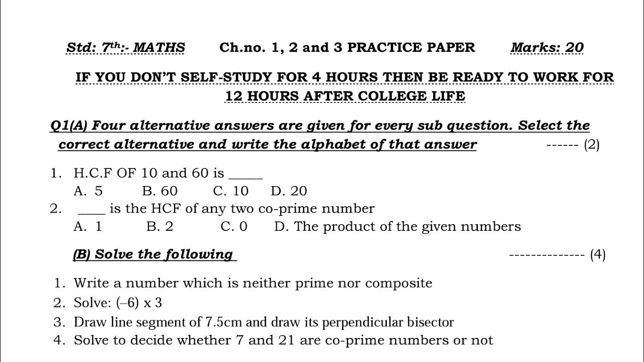 class 7th maths practice paper and presentations - YouTube