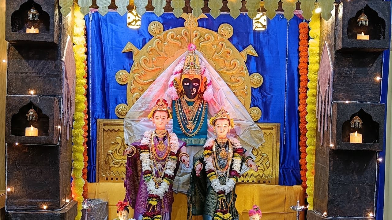 Gauri decoration idea||Mahalaxmi decoration them||gauri decoration ...