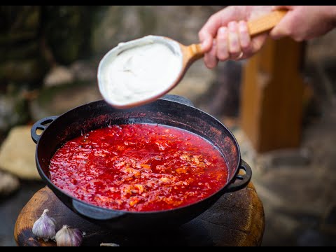 БОРЩ из Фазана и Дикого лесного голубя в казане на огне. Как приготовить борщ со свеклой и с мясом