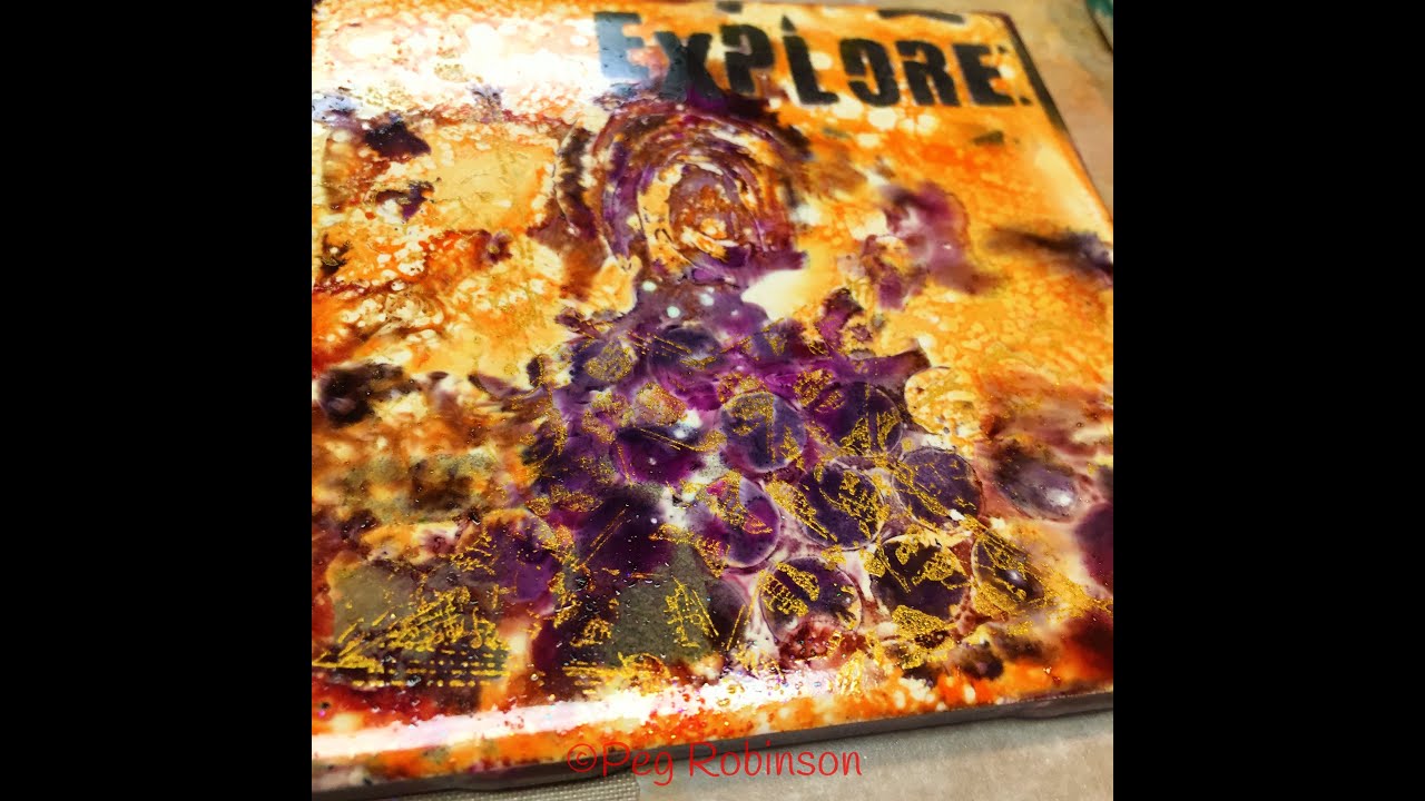 Alcohol, Ink, Fire, Stencils, Stamps and Ceramic Tile Unite - YouTube