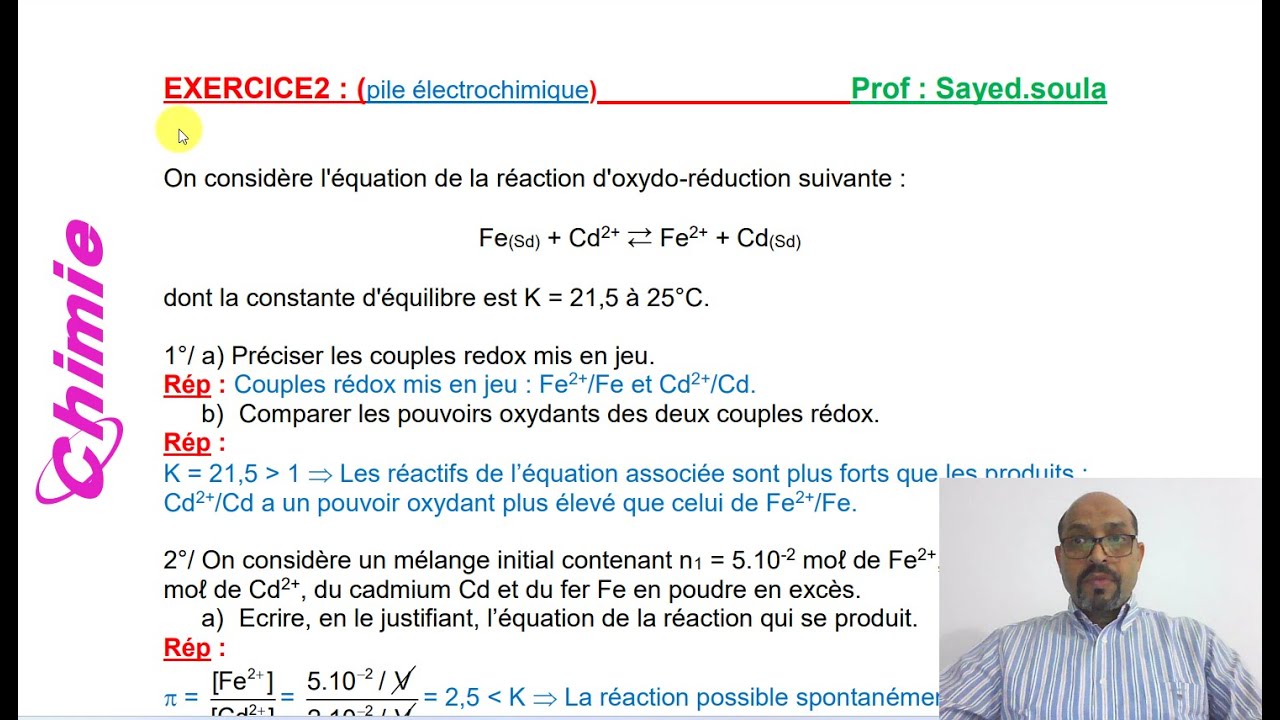 Pile électrochimique (correction exercice) - YouTube