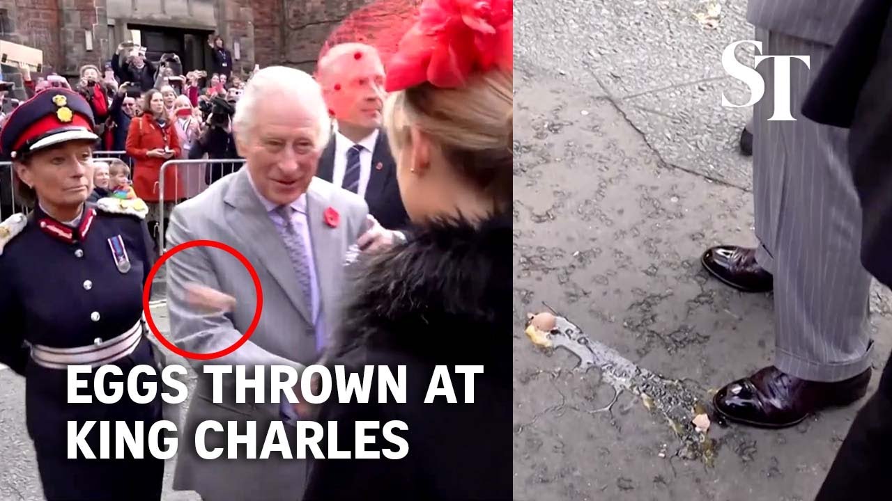 Eggs thrown at King Charles in northern England - YouTube