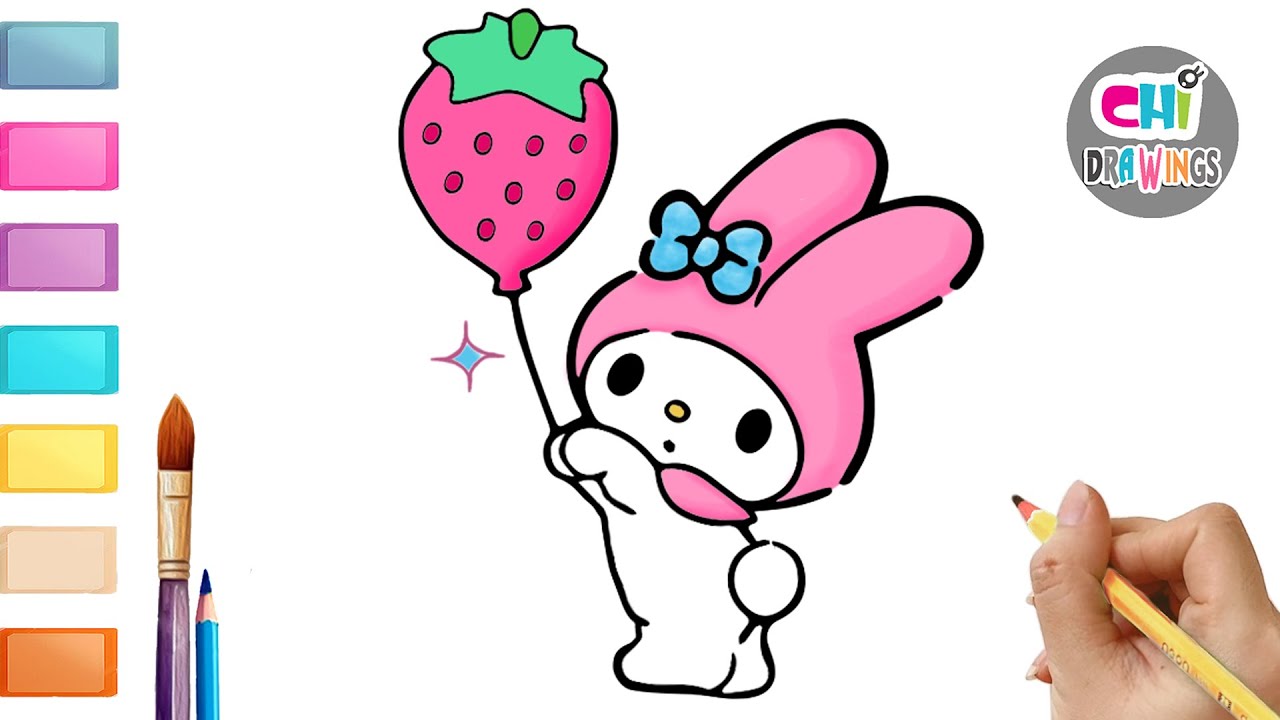 How to draw my melody with a strawberry balloon | #how to draw cute ...