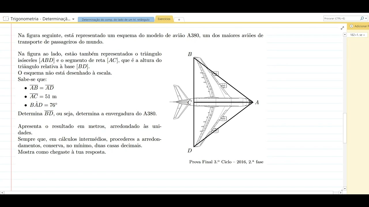 Trigonometria - Determinação do comprimento do lado de um triângulo ...