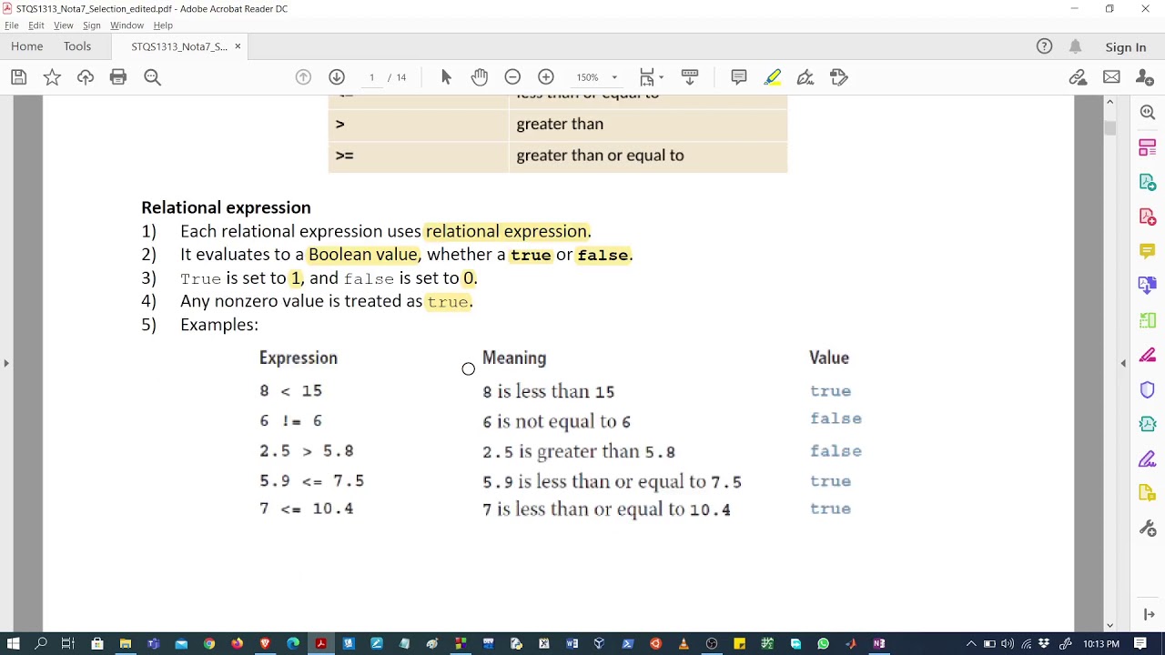 STQS1313 Minggu 5 Kuliah 2 Bhgn1 Relational operators and expressions ...