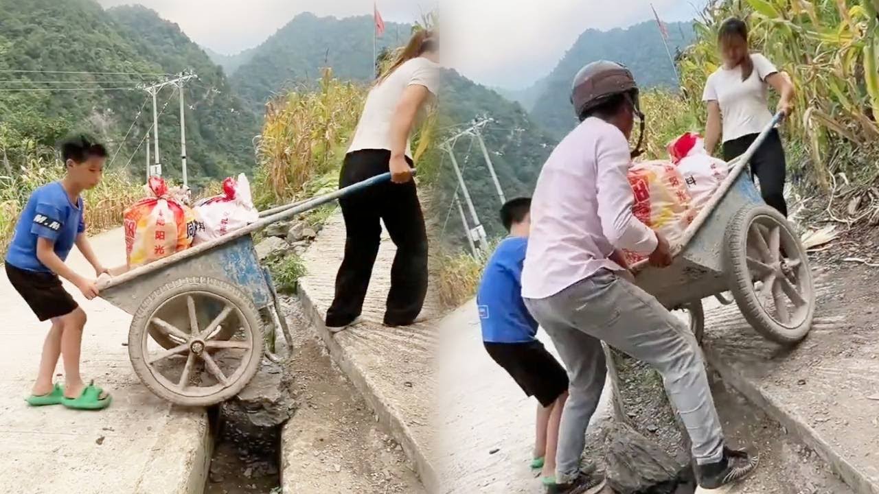 Kind-Hearted Person Helped A Poor Mother And Child Push Their Cart ...