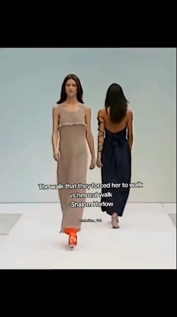 The walk that they forced her to walk vs her real walk 🔥 shalom Harlow ...