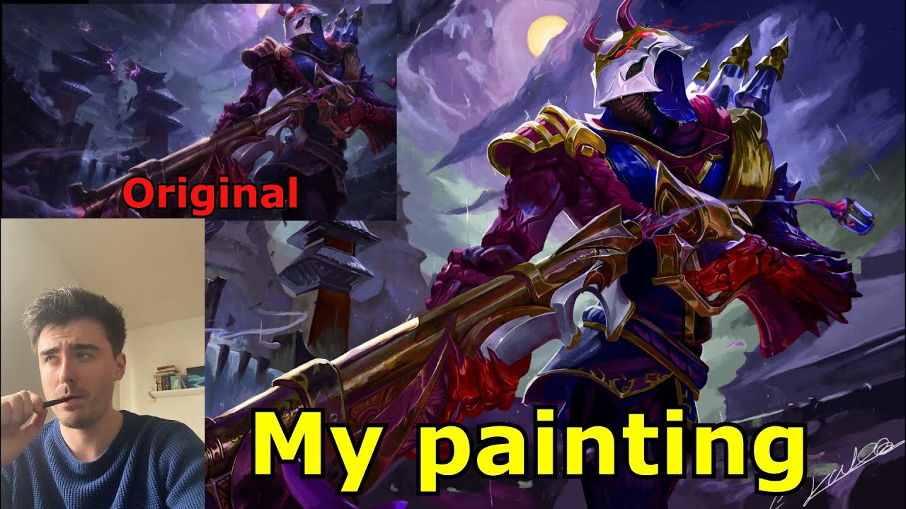 Jhin bloodmoon 40 hour+ digital painting in 5 minute timelapse - YouTube