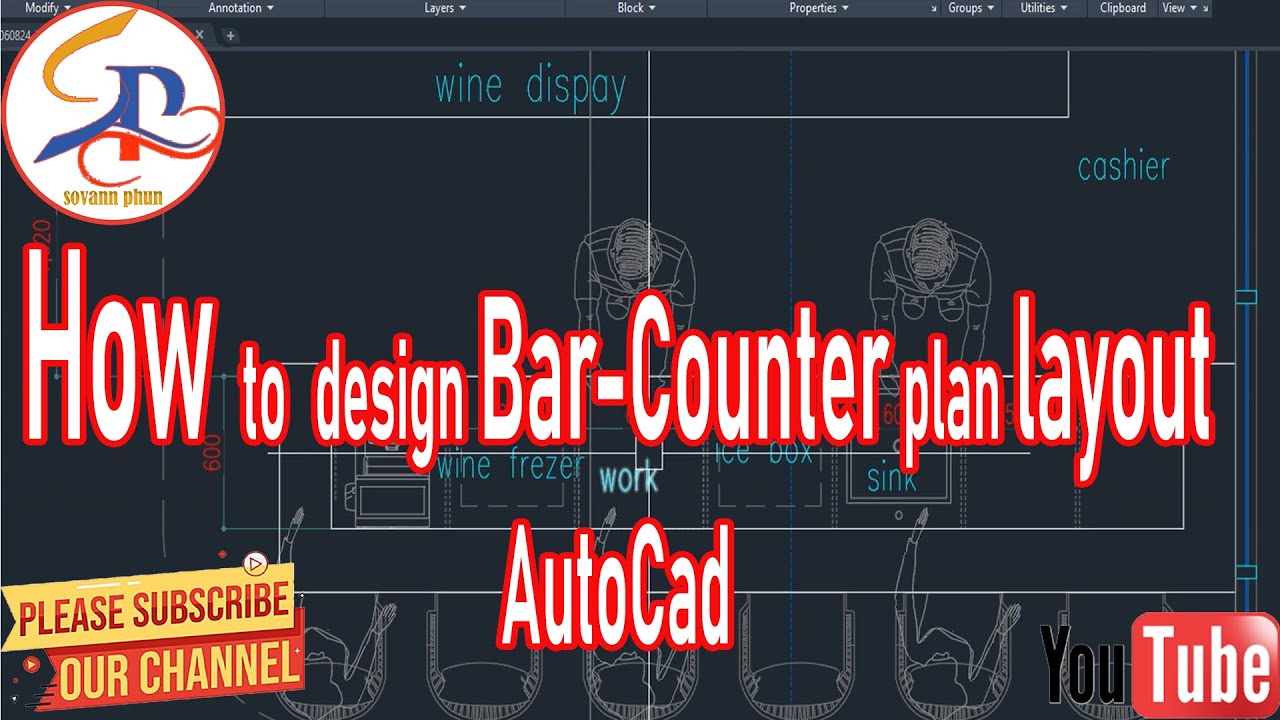 How to design Bar Counter plan layout AutoCad - YouTube