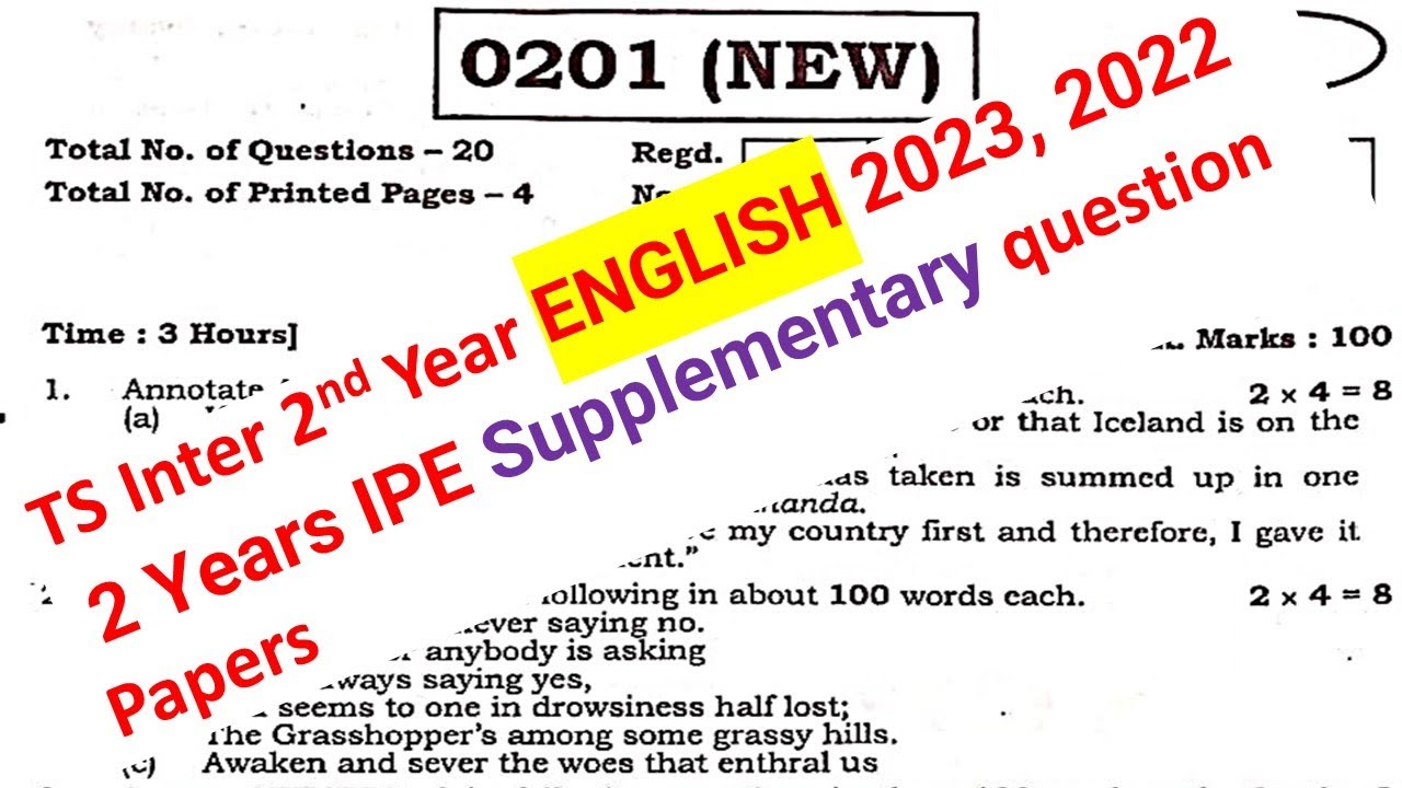 TS Inter 2nd Year English 2023, 2022 Supplementary Question Paper for ...