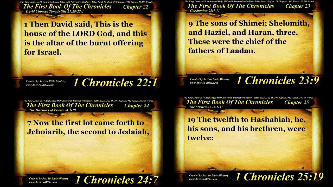 1 Chronicles 22-25 KJV, KJB - Holy Bible Book #13 - HD Audio Text Read Along Narration 2 - YouTube
