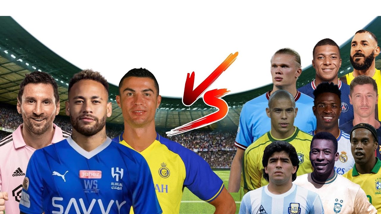 Messi Neymar Ronaldo 🆚 9 Legends (Pele Maradona Ronaldinho Haaland R9 ...