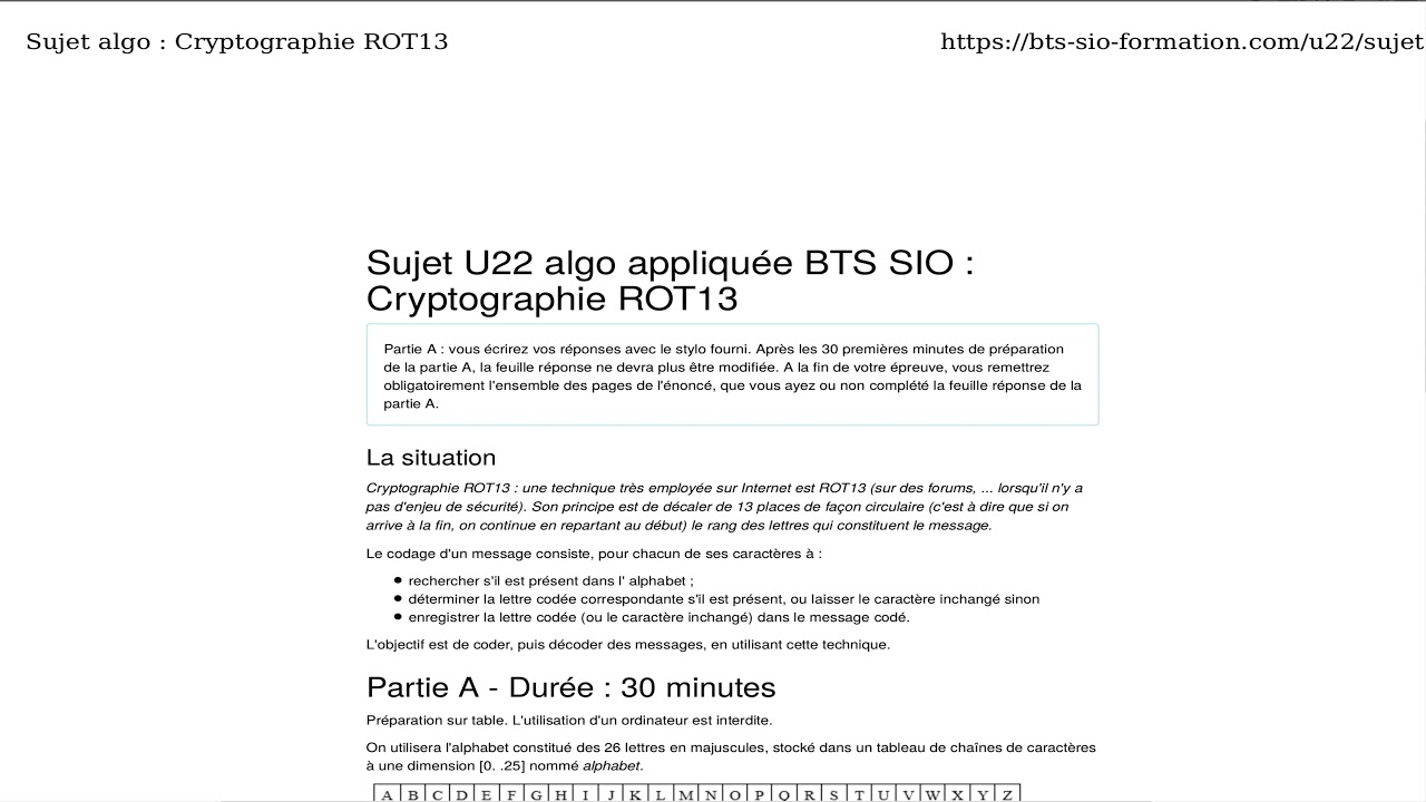 BTS SIO U22 - Cryptographie rot13 (Révision) - Algorithmique appliquée ...
