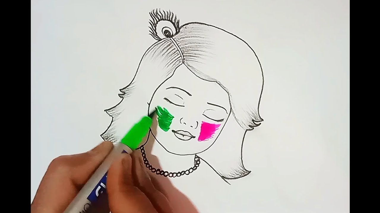 Special Holi Cute Krishna Ji ki drawing | step by step | pencil with ...