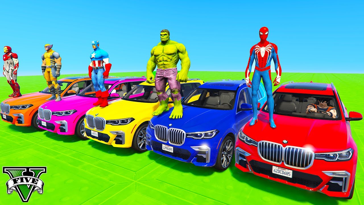 SPIDERMAN CARS Racing Challenge on RIVER Rampa ! SUPERHERO HULK Iron ...