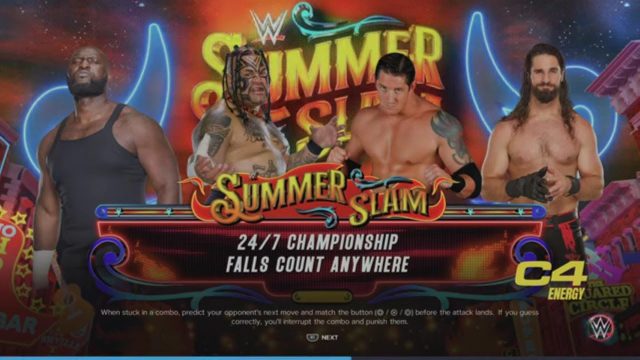 WWE 2K23 Rollins VS Omos, Umaga, Wade Fatal 4-Way 2/3 Falls Match WWE ...