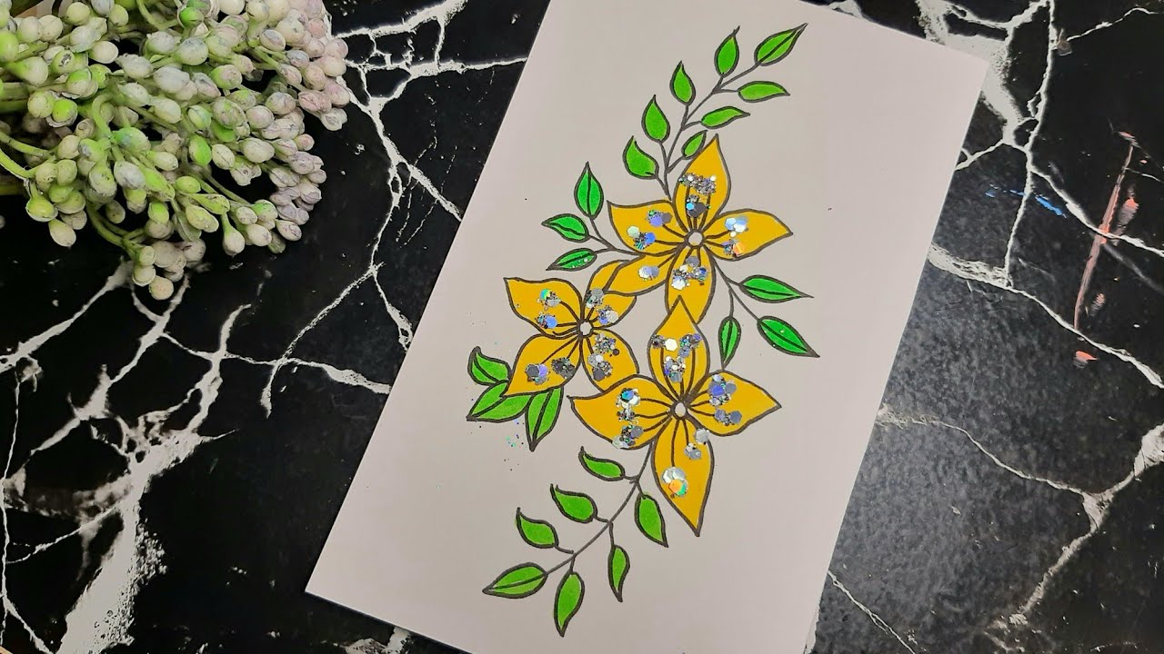 Satisfying Flower Glitter Art ।। How to draw a beautiful flower step by ...