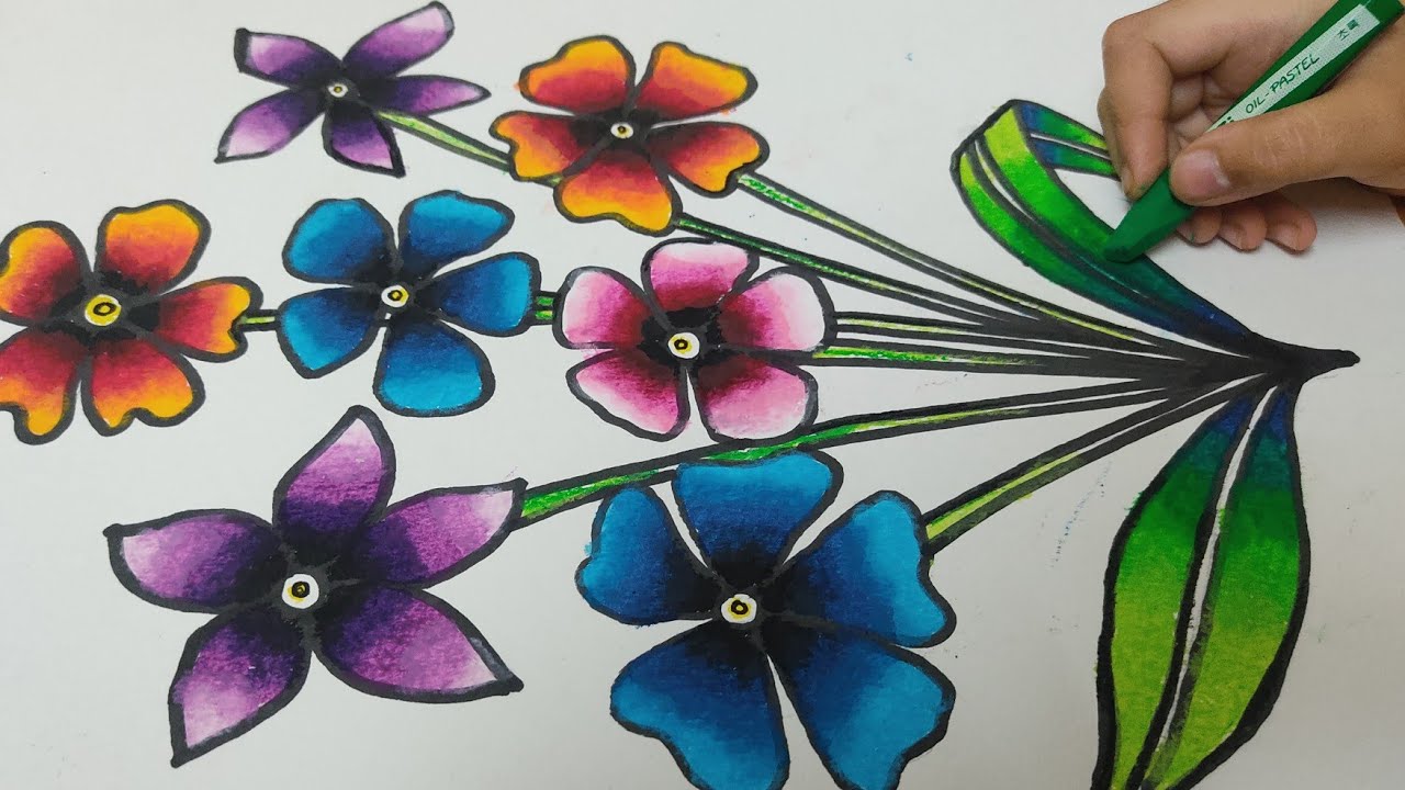 How to Draw Flowers | Flowers with Oil Pastels | Easy Flowers Drawing ...