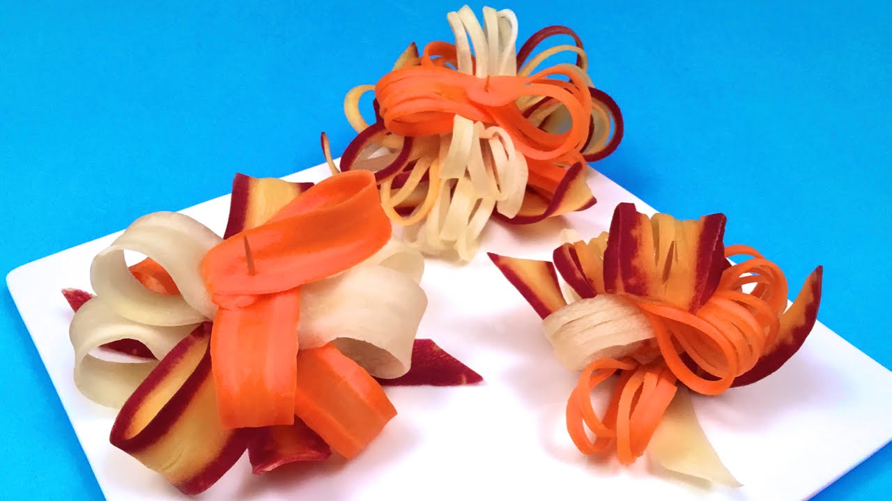 How to Make Garnishes with Multicolored Carrots / Gift Bow, Vegetable ...