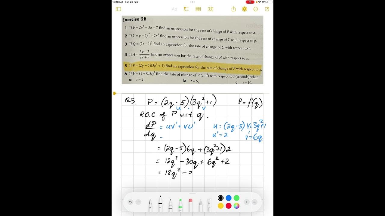 Find the derivative of P=(2q-5)(3q^2+1) - YouTube