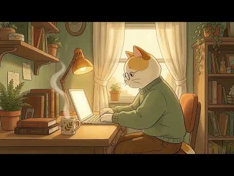 Warm Sunset Vibes 🌄 Cozy Cat Studio with Rainforest Café 🐱 Lofi Beats to Study & Focus
