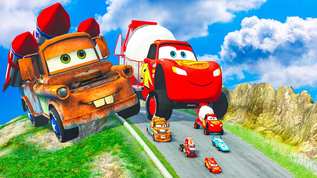 LIGHTNING McQUEEN, BIG TOW MATER, and Mack Truck in BEAMNG DRIVE - The ...