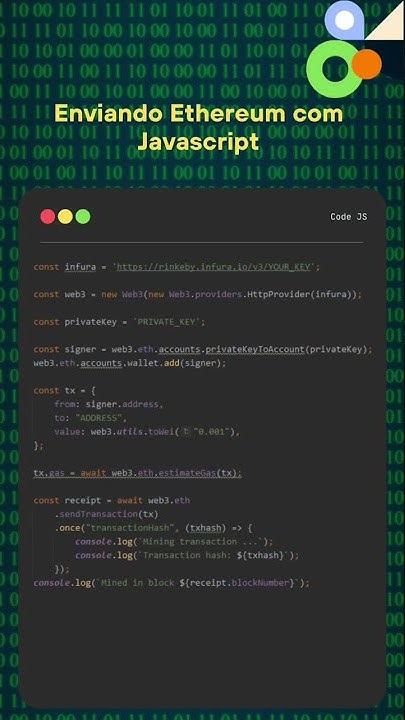 Enviando ethereum com JavaScript #shorts #eth #ethereum #javascript #web3 #blockchain # ...