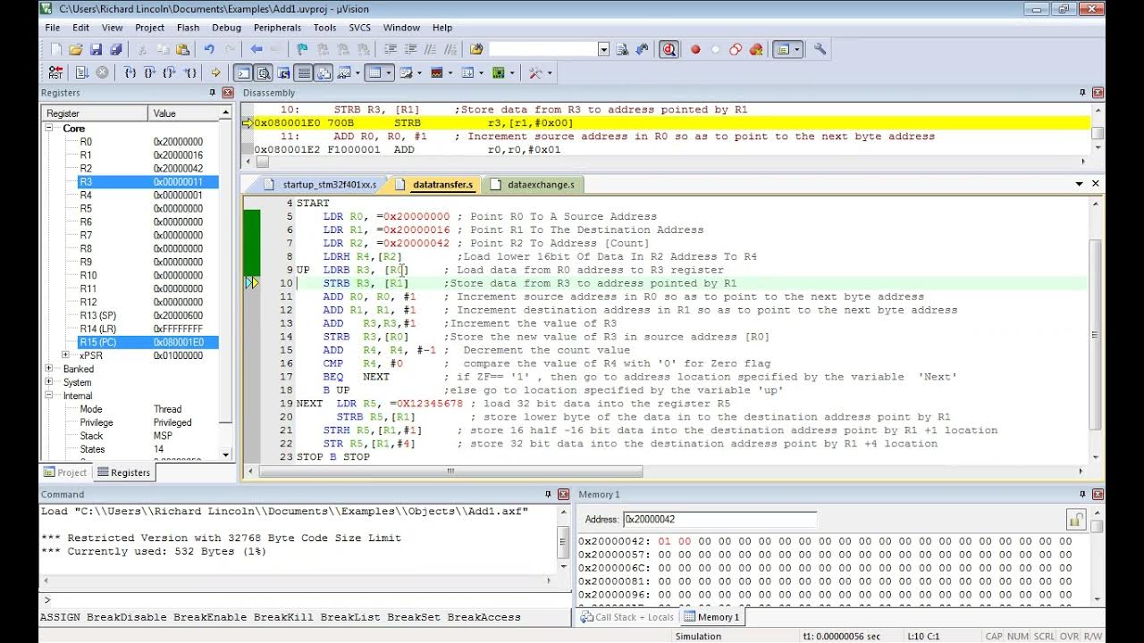 Data transfer & exchange between contents of register using KEIL, Embedded System Design Lab ...