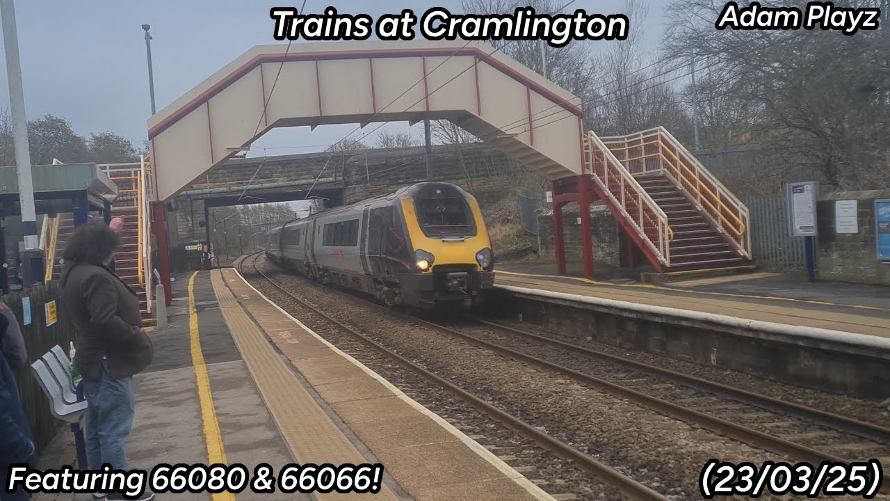 Trains at Cramlington featuring 66080 & 66066 (23/03/25) - YouTube