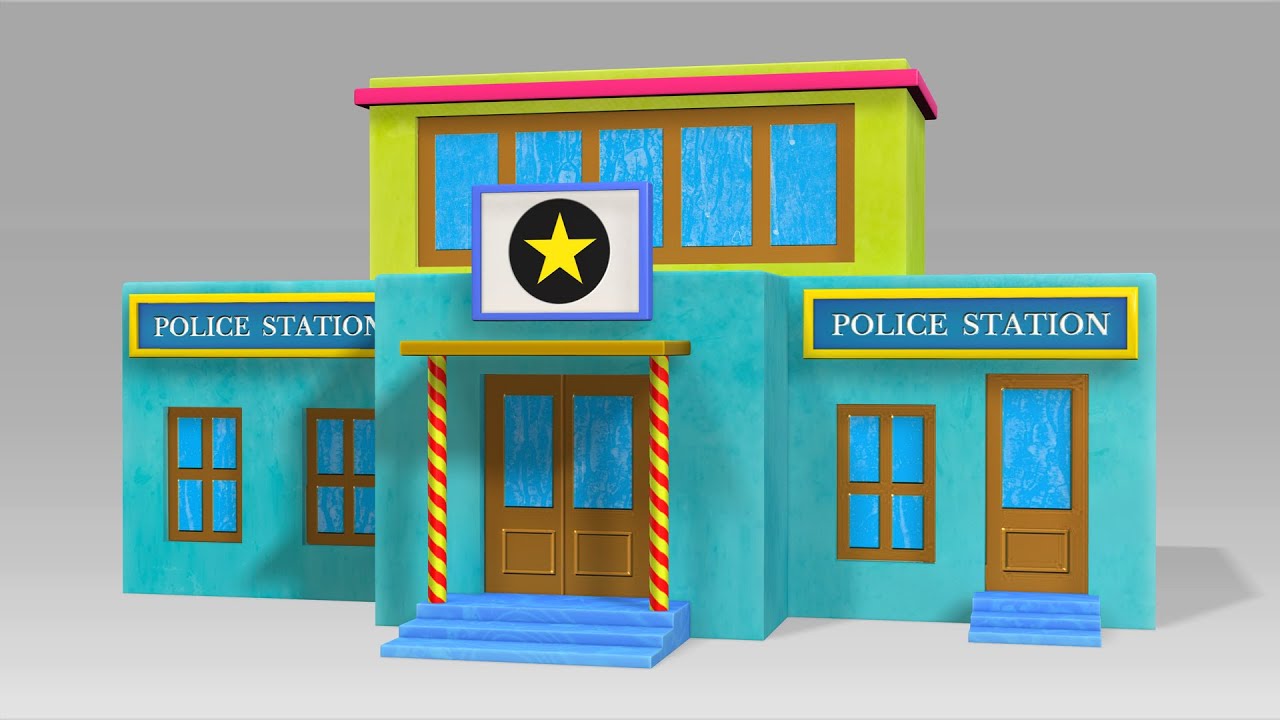 3D Cartoon Police Station Low poly Game Ready 3D Model - YouTube