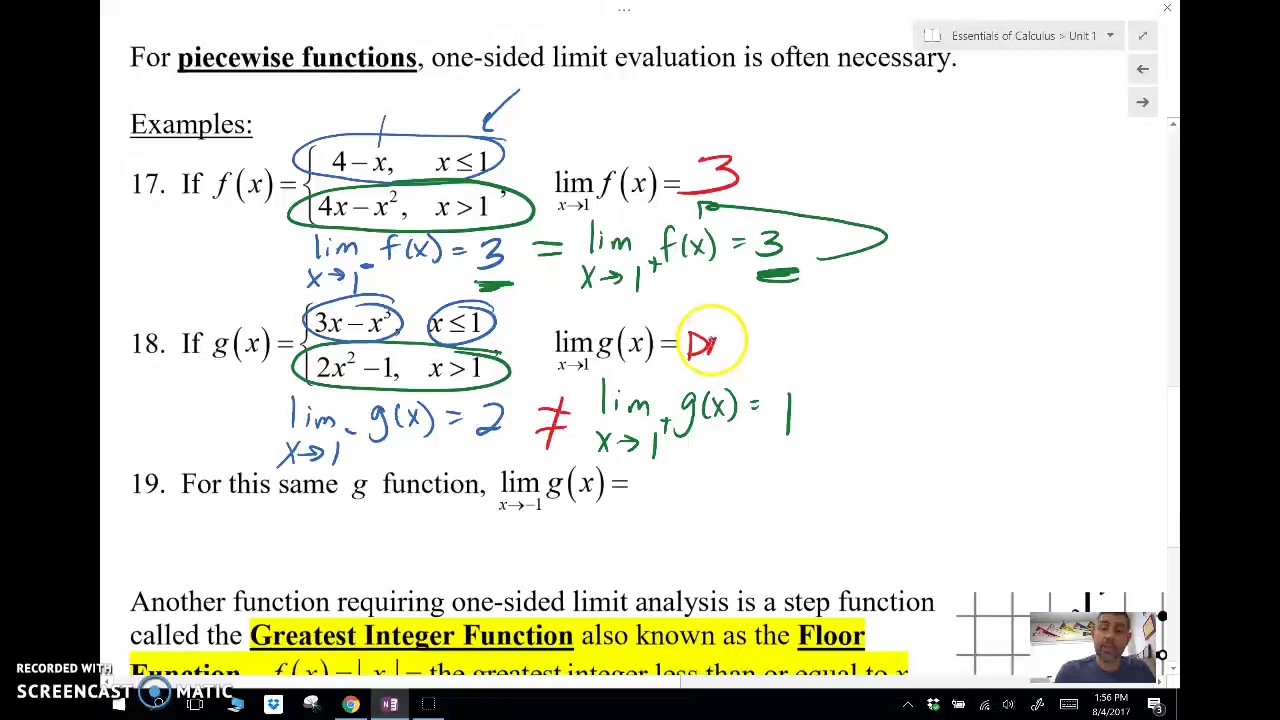 AB Calc 1-4B: Limits, Piecewise, and Greatest Int Function - YouTube
