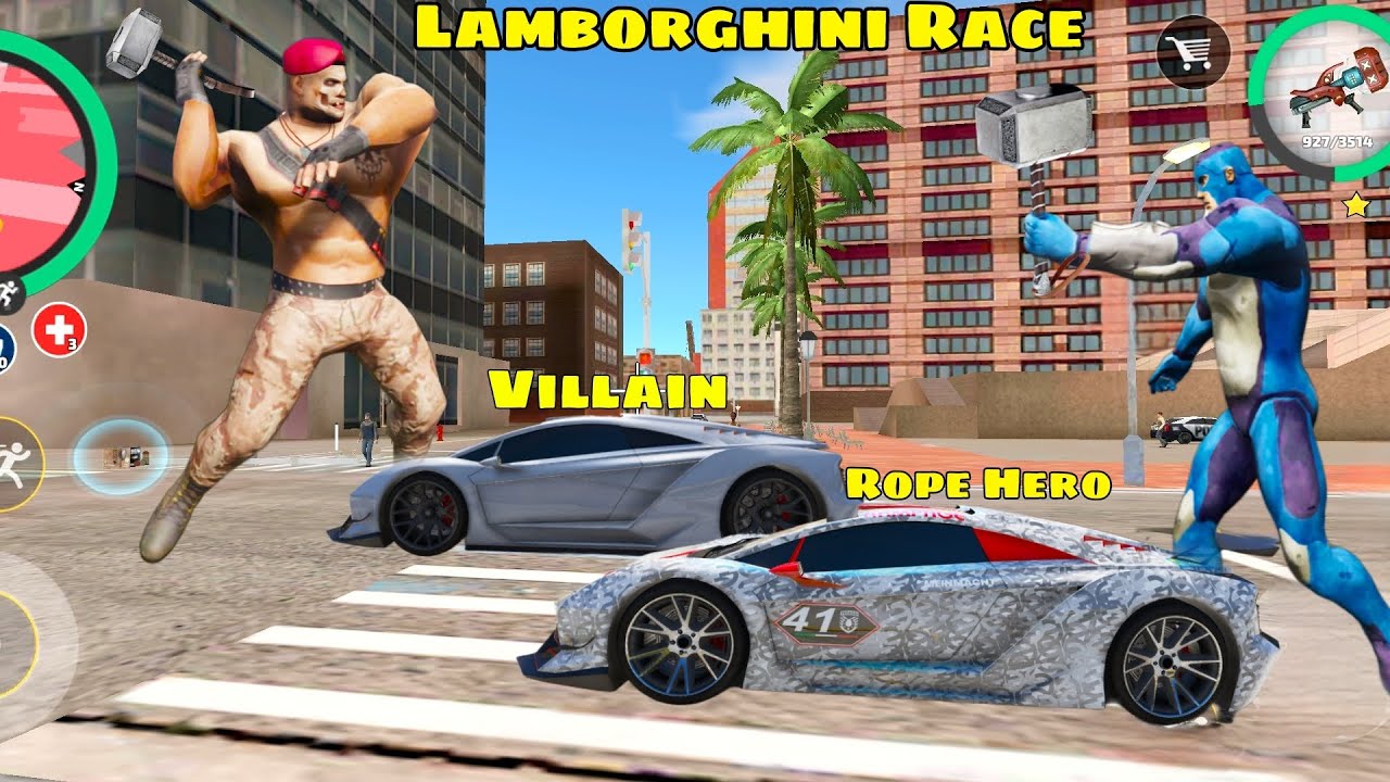 Dangerous Villain Vs Rope Hero Lamborghini Race in Rope Hero Vice Town ...