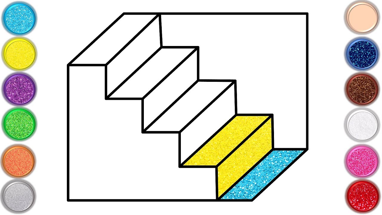 Glitter Stairs Drawing And Coloring for Kids,Toddlers | Drawing Village ...