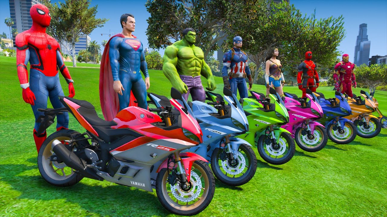 RACING SUPERHERO MOTORCYCLE WITH SPIDER-MAN - JUMP OVER HELICOPTER ...