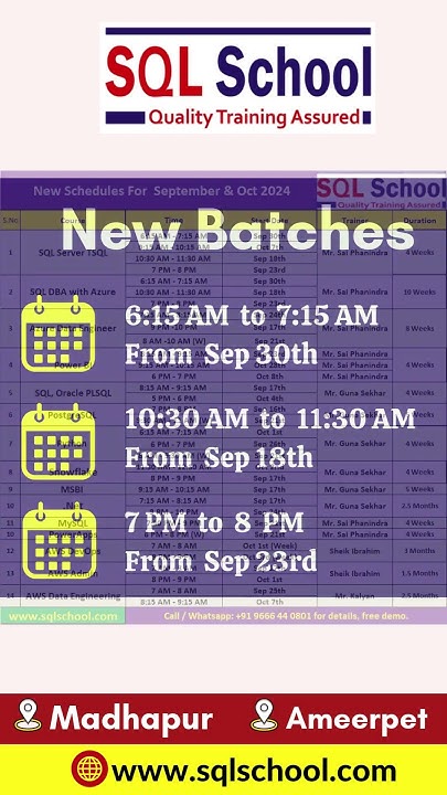 Sql Server Tsql Free Online Demo On Sep 21st I Sqlschool Sqlserver Freedemo Youtube