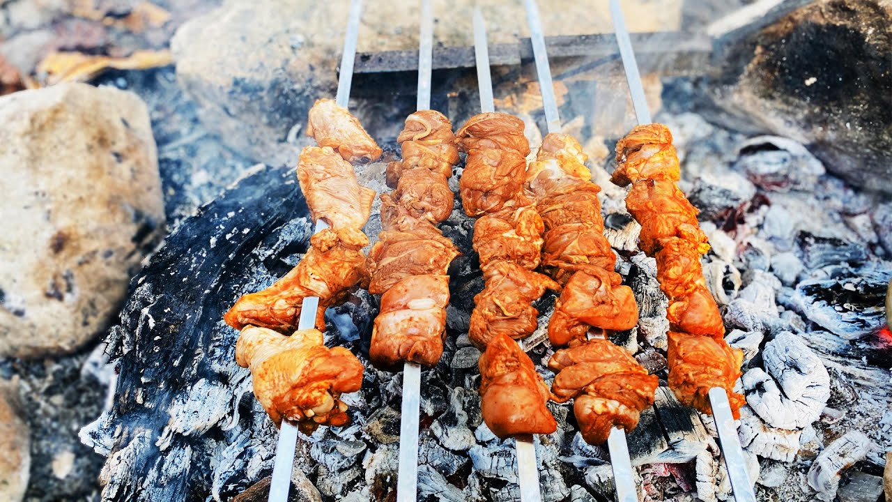 Cooking BBQ in the Forest with Rice | Peaceful Outdoor Food 🍚 🍗 🔥 - YouTube