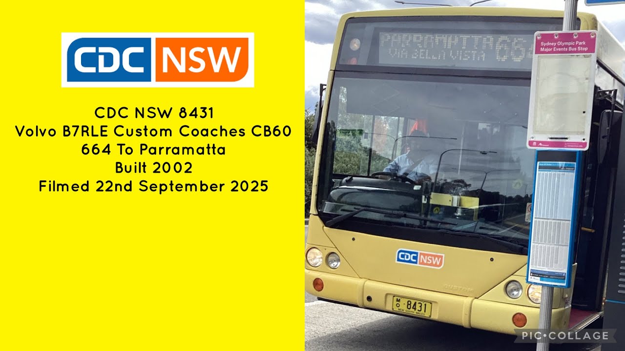CDC NSW (8431) Volvo B7RLE Custom Coaches CB60 664 To Parramatta - YouTube