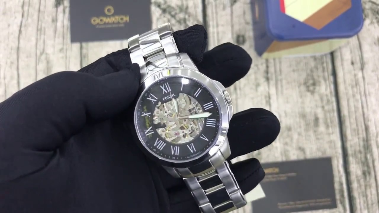 FOSSIL Grant Black Skeleton Dial Automatic Men's Watch ME3103 - YouTube