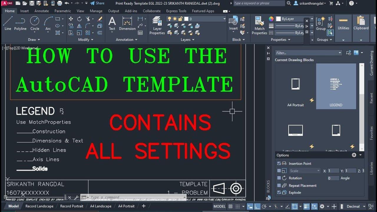 How to use AutoCAD Template for Engg Graphics | Srikanth Rangdal - YouTube
