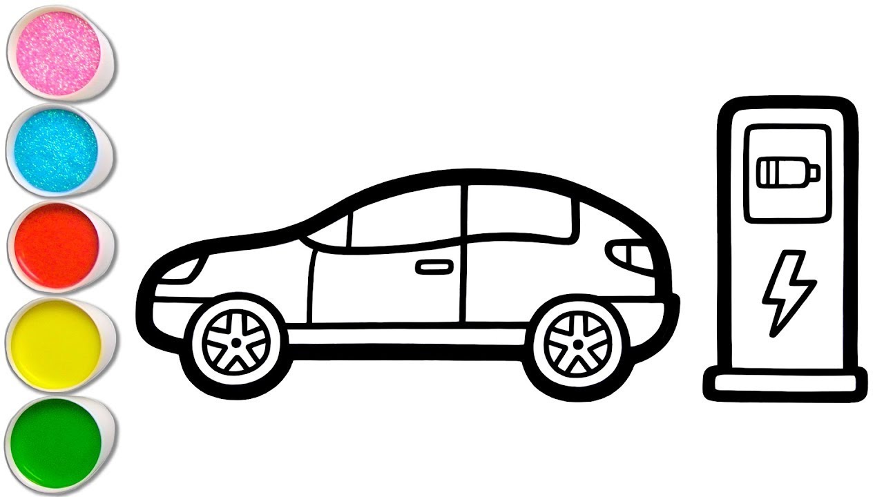 How to draw a Electric Car for Kids | Coloring & Painting of a Electric ...