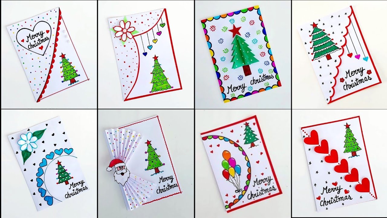 8 Easy & Beautiful white paper Christmas Card making|DIY Greeting Card ...